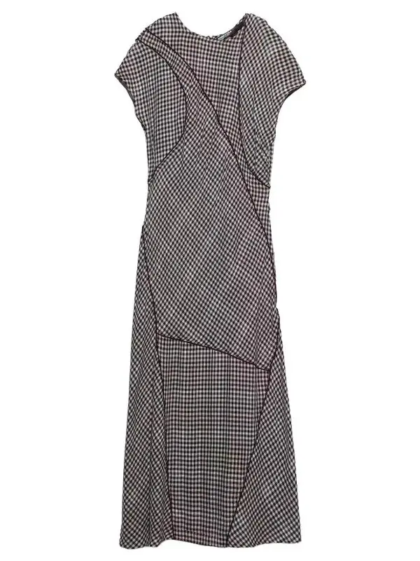 Bimba Y Lola Dark-brown Checked Patchwork Dress With Raw-edge Detailing - Black