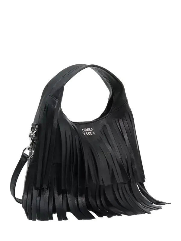 Bimba Y Lola Small Leather Fringed Paper Bag - Black