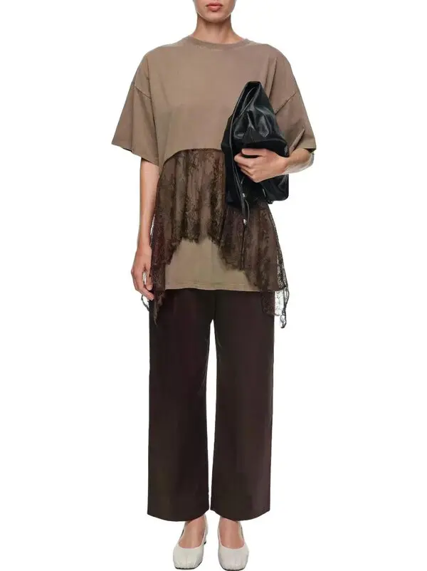 Bimba Y Lola Light Taupe Lace Ruffle T-shirt - Neutrals