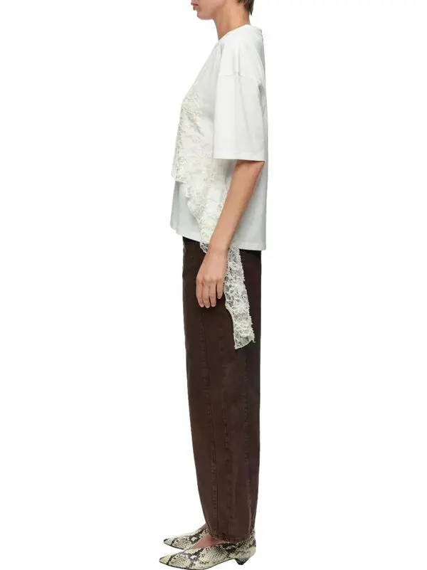 Bimba Y Lola T-shirt Top With Lace Overlay - White