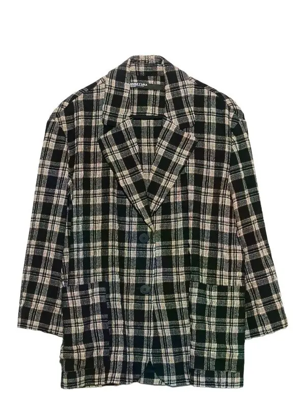 Bimba Y Lola Checked Straight Tailored Wool Blazer - Black