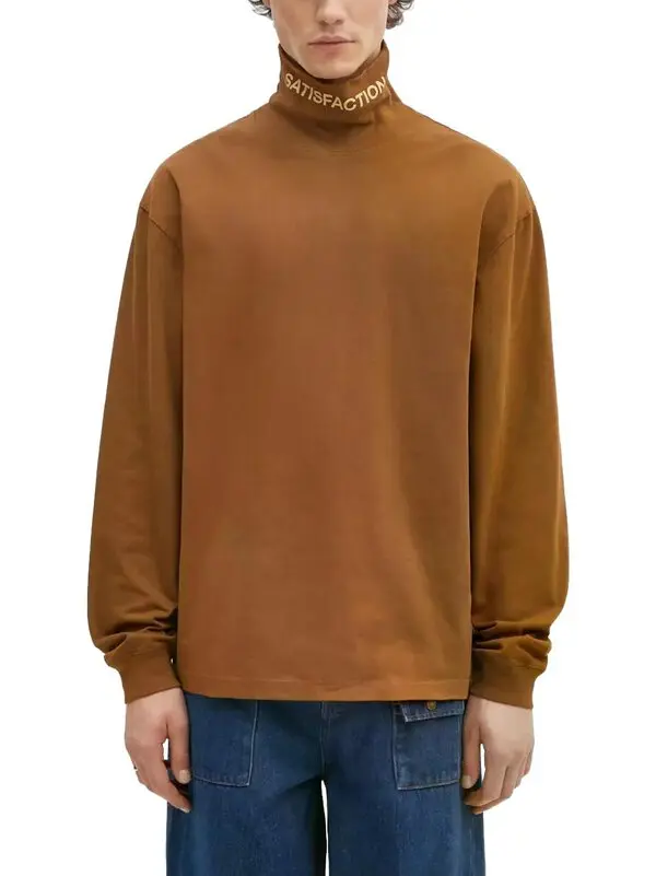 PLEASURES Satisfaction Logo-embroidered High-neck T-shirt - Brown
