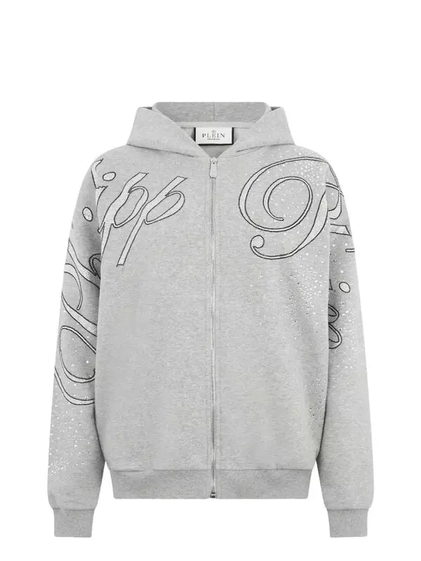 Philipp Plein Chenille Zip Hoodie Spray Strass - Grey
