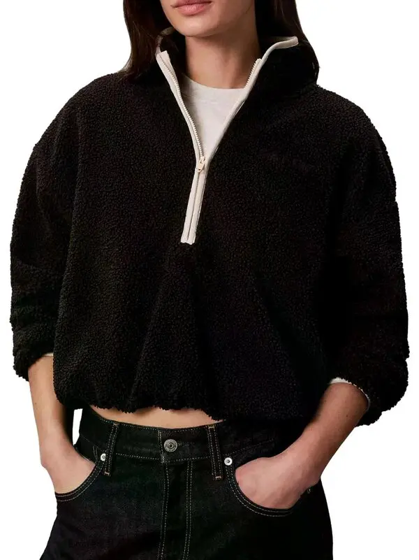 Calvin Klein Teddy-texture Quarter-zip Sweater - Black