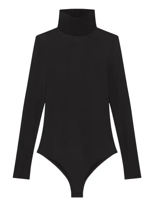 COURREGES Logo-embroidered High-neck Bodysuit - Black