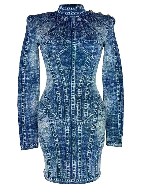 Balmain Trompe L'œil Jacquard Dress - Blue