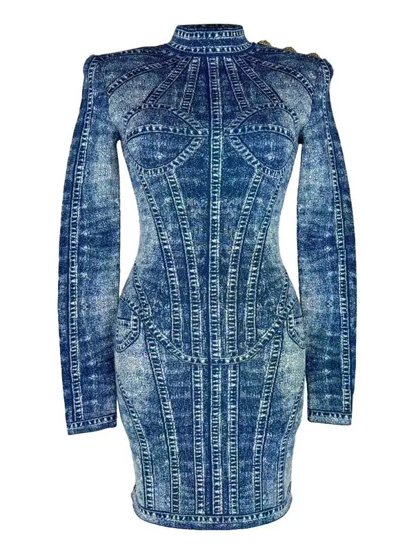 Balmain Trompe L'œil Jacquard Dress - Blue