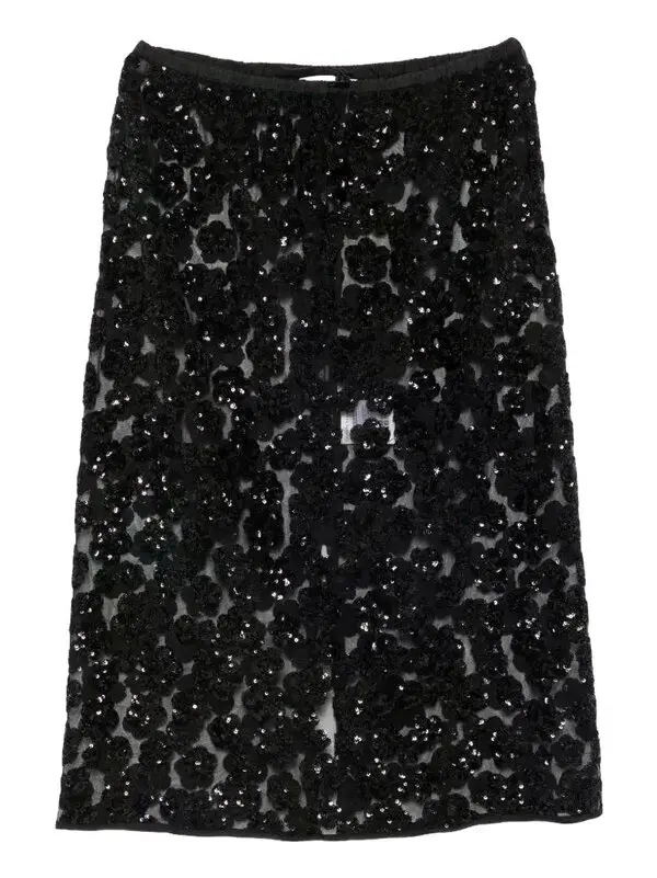 Cecilie Bahnsen Bria Sequin-embellished Floral-appliqué Midi Skirt - Black