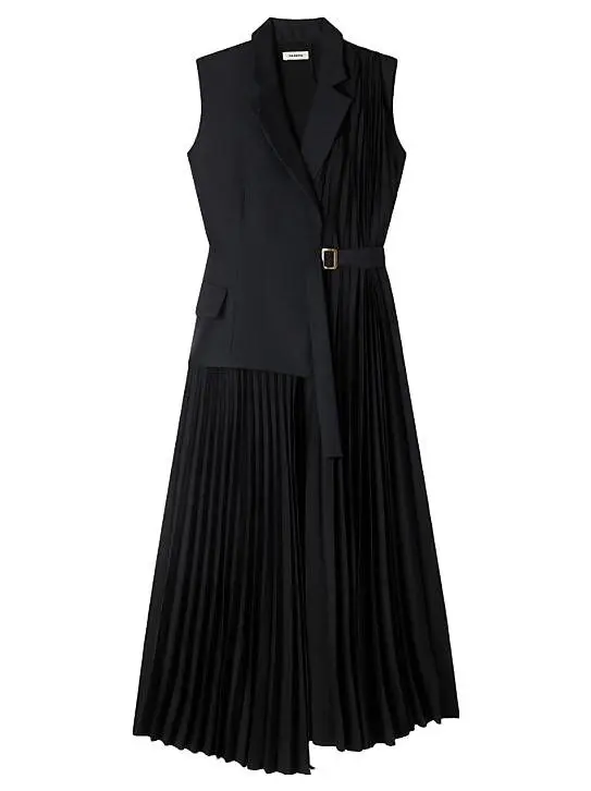 Sandro Wraparound Two-in-one Woven Maxi Dress - Black