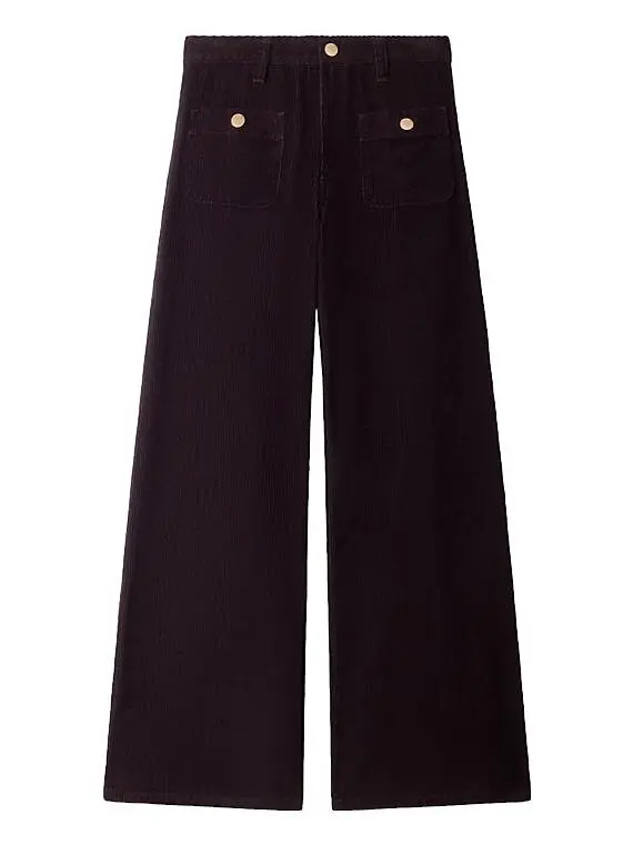 Sandro Straight-leg High-rise Velvet Trousers - Bordeaux