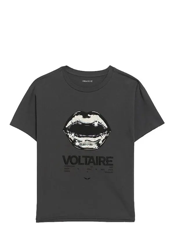 Zadig&Voltaire Tommer Rhinestone-embellished Cotton-jersey T-shirt - Carbone