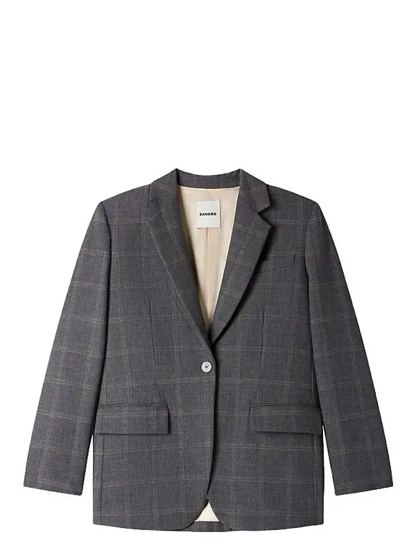 Sandro Checked Lapel-collar Stretch Wool-blend Jacket - Grey