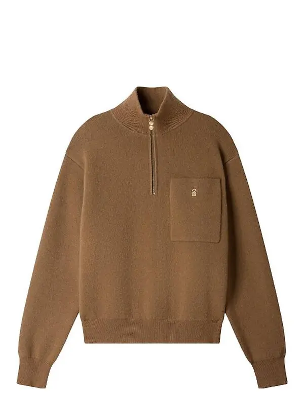 Sandro Zip-neck Wool And Cashmere-blend Jumper - Camel
