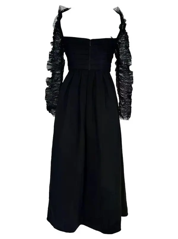 SELF-PORTRAIT Dot Mesh Midi Dress - Black