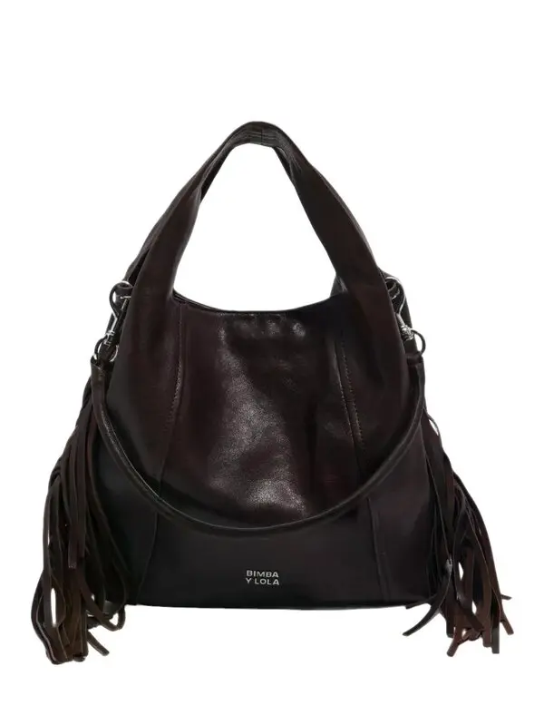 Bimba Y Lola Medium Coffee Leather Fringed Paper Bag - Brown