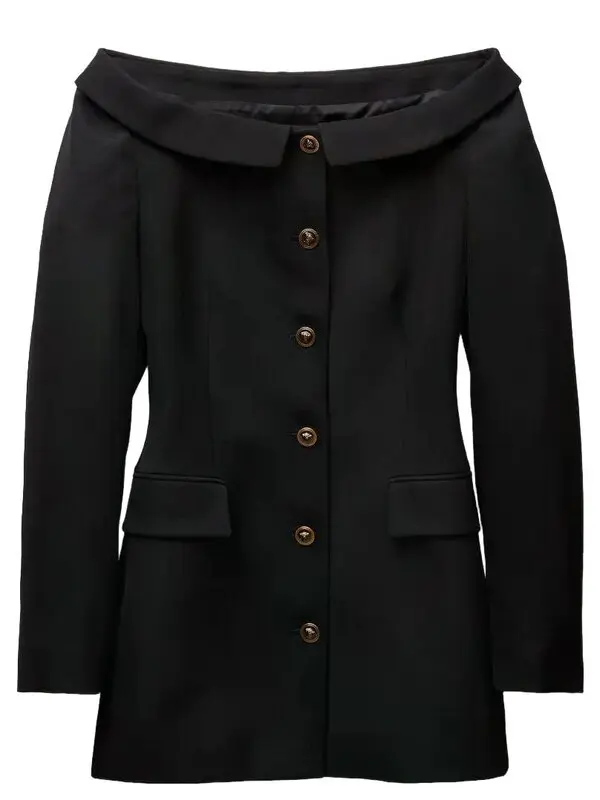 Versace Wool Grain De Poudre Mini Dress - Black