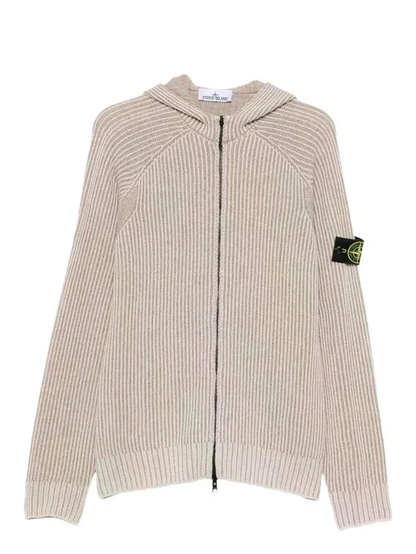 Stone Island Ribbed-knit Zip-up Cardigan - Neutrals