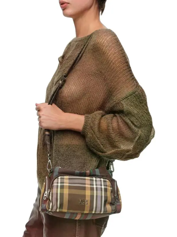 Bimba Y Lola Small Chocolate Green Tartan Pocket Bag - Brown