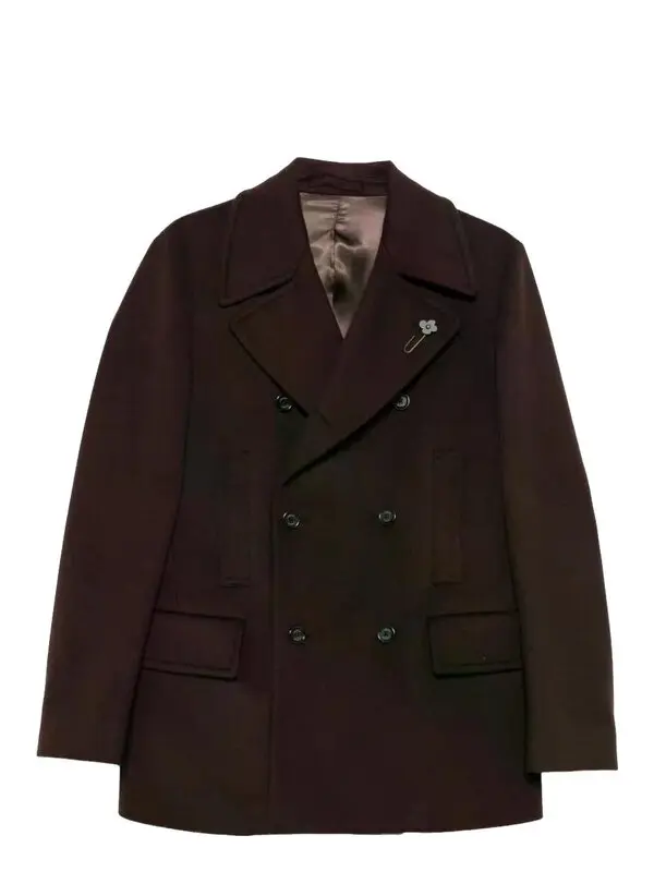 LARDINI Double-breasted Virgin-wool Peacoat - Brown