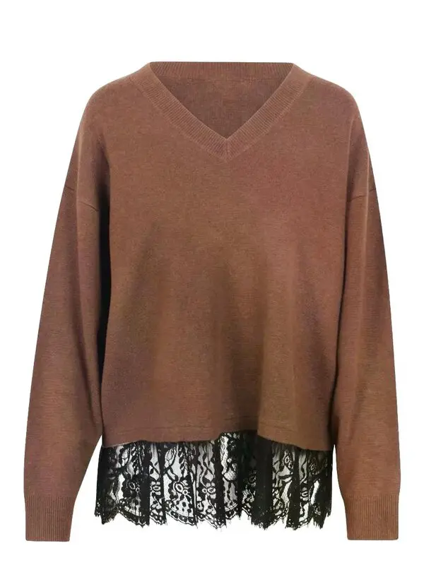 JOVONNA Hana Lace-trim Sweater - Brown