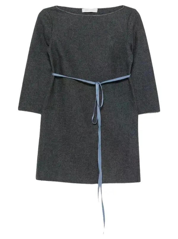 Miu Miu 2000s Belted Boat-neck Mini Dress - Grey