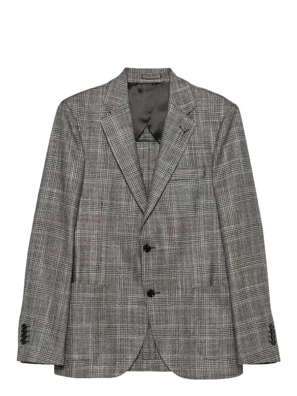 LARDINI Iconic Prince Of Wales Buttoned Blazer - Grey