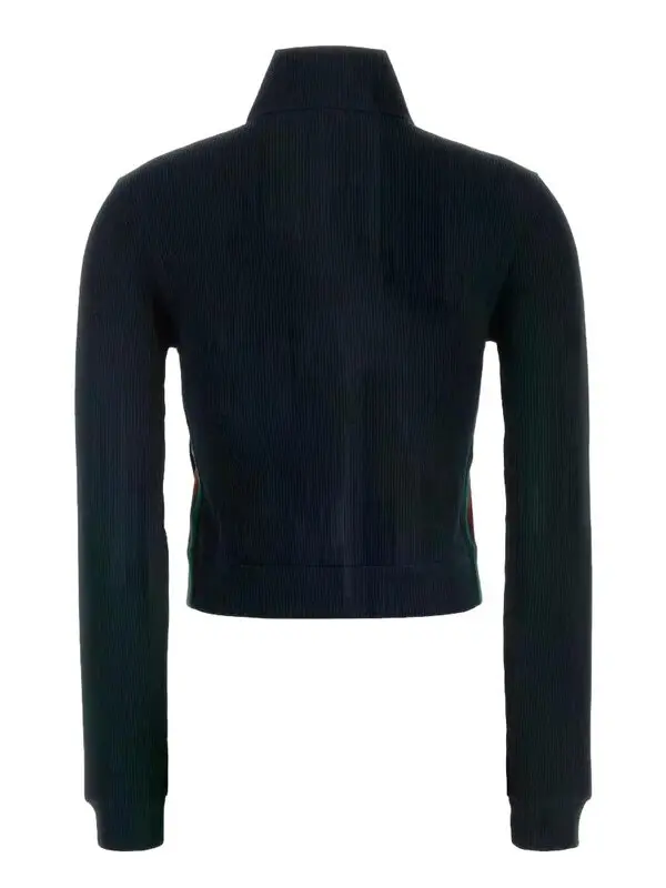 Gucci Rib Cotton Jersey Zip Sweatshirt With Web - Blue