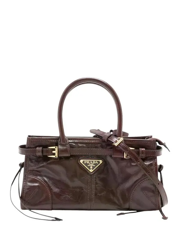 Prada 2013-2026 Mini Glossy Calfskin Bonnie Handbag Satchel - Brown
