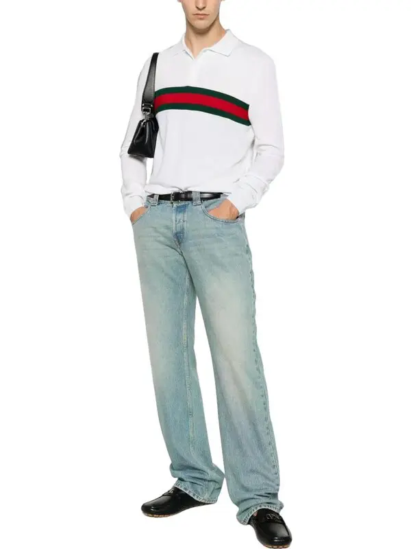 Gucci Web-stripe Cashmere Polo Shirt - White