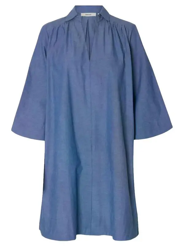 SELECTED Organic-cotton V-neck Dress - Blue