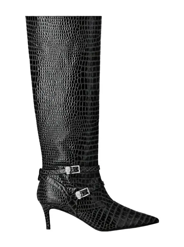 Philipp Plein Croc-effect Buckled Knee-high Boots - Black