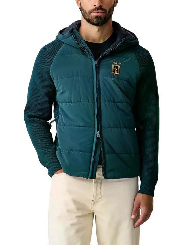 AERONAUTICA MILITARE Quilted Panel-ribbed Hooded Jacket - Blue