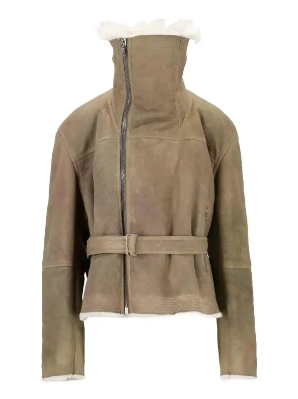 Rick Owens Belted Leather Jacket - Brown