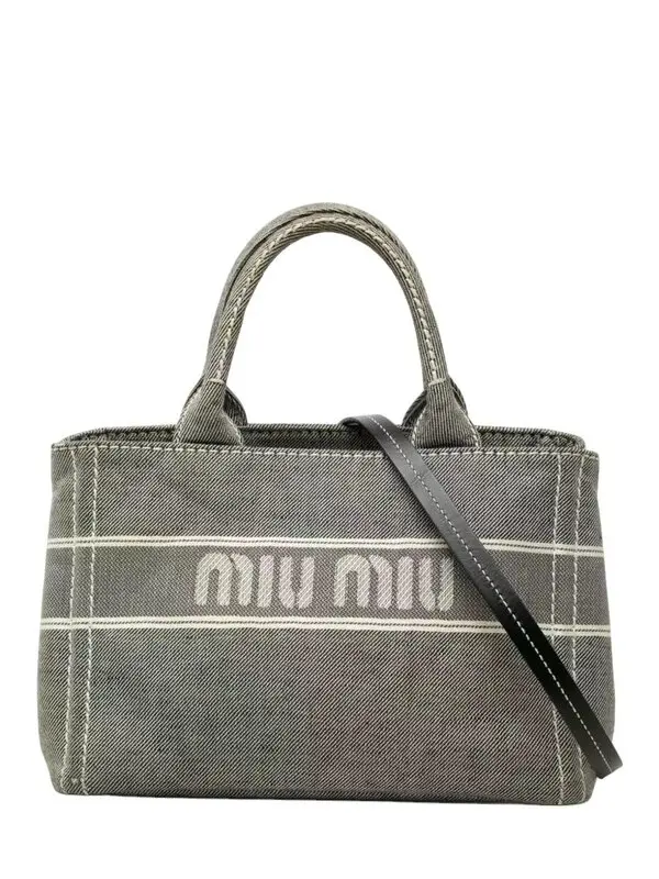 Miu Miu 2010-2026 Small Denim Logo Satchel - Grey