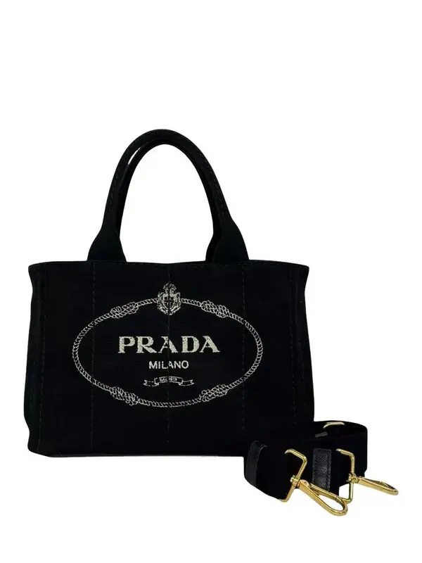 Prada 2013-2026 Small Canvas Canapa Logo Tote Satchel - Black