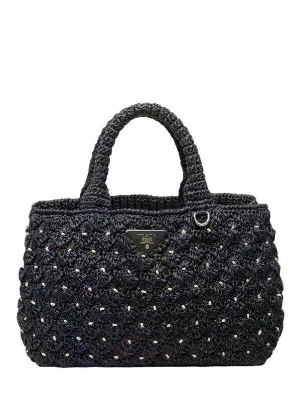 Prada 2013-2026 Raffia Effect Crochet Pois Satchel - Blue