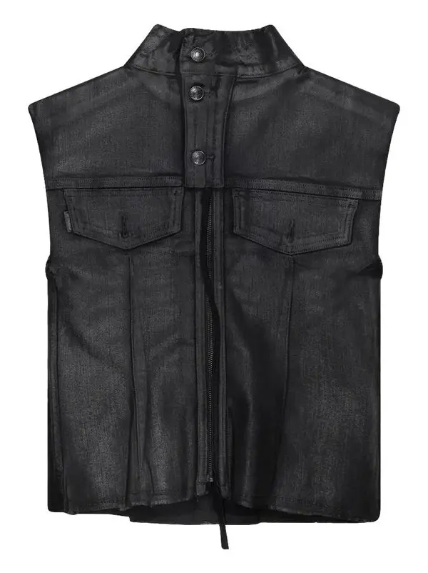 Ottolinger Button-up Glazed Denim Gilet Jacket - Black