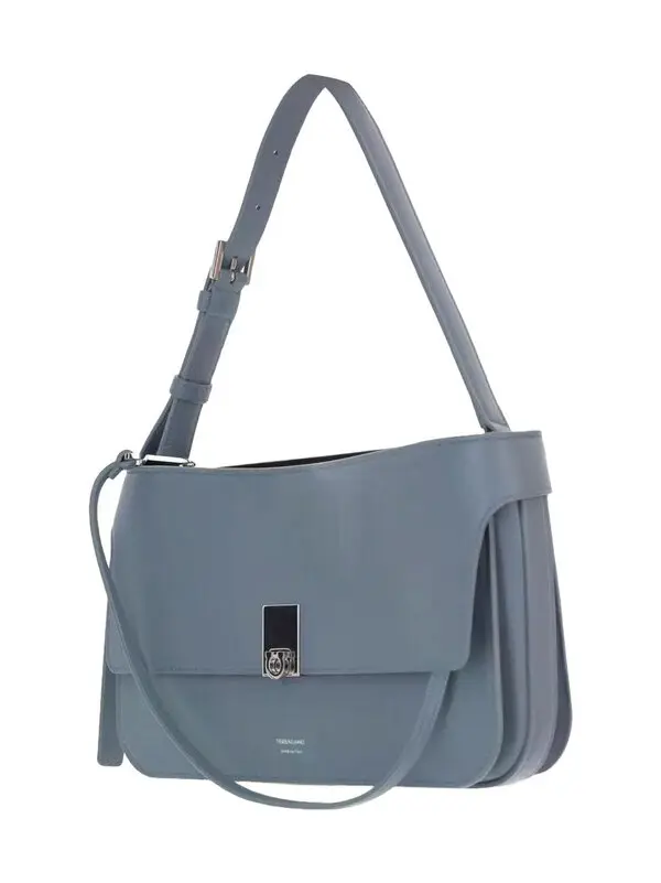 FERRAGAMO Gancini Buckle Leather Shoulder Bag - Blue