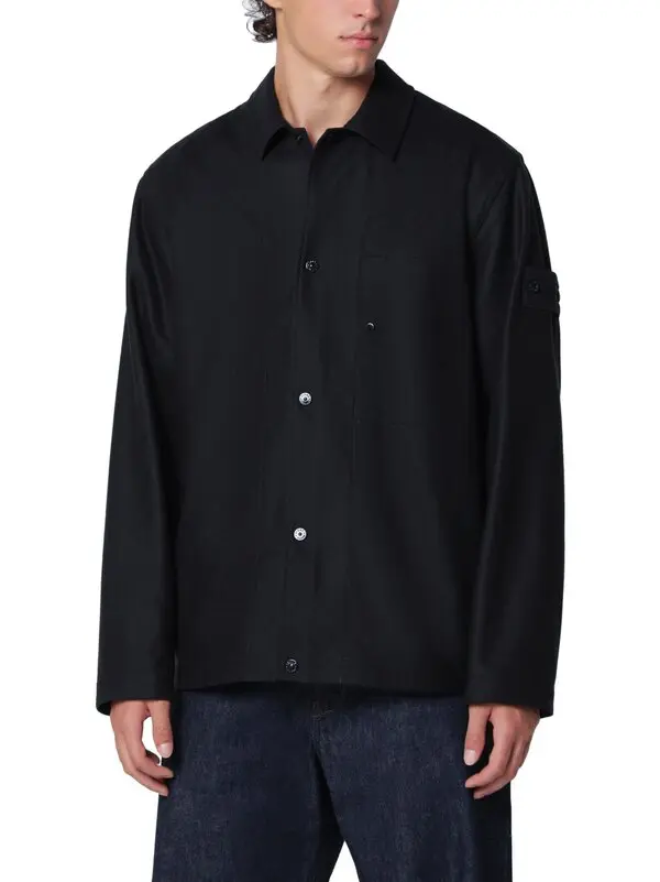 Stone Island Navy Shirt Jacket In Wool Blend - Blue