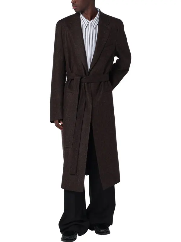 MAISON MARGIELA Belted Coat With Herringbone Pattern - Brown