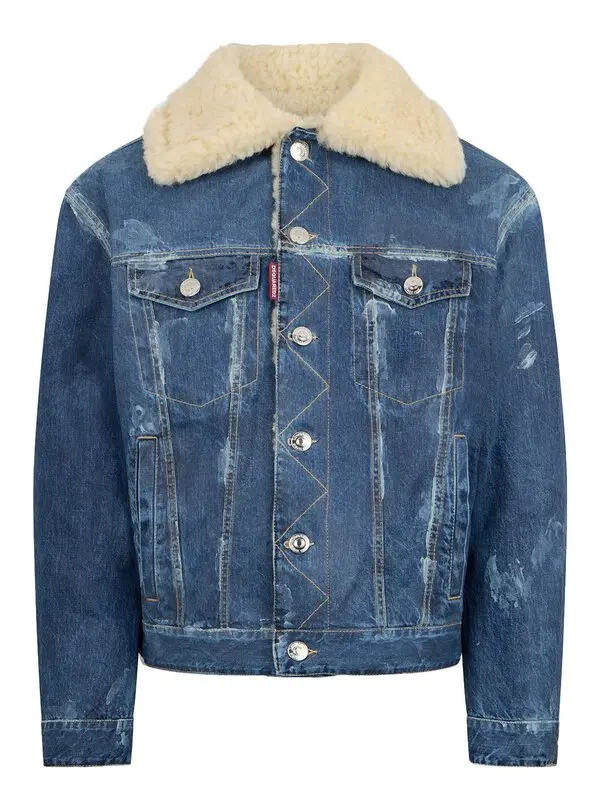 Dsquared2 Dark Frosted Shearling Jean Jacket - Blue