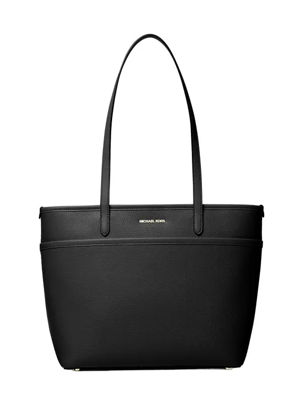 Michael Kors Marlowe Medium Pebbled Leather Pocket Tote Bag In By - Black