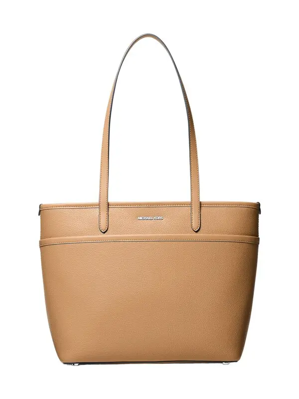 Michael Kors Marlowe Medium Pebbled Leather Pocket Tote Bag In By - Brown