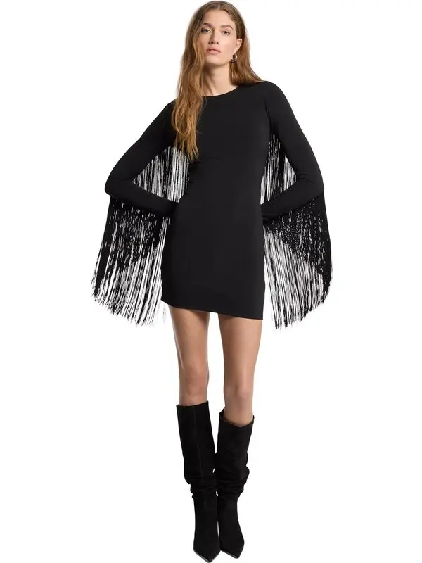 Michael Kors Fringed Matte Jersey Dress In Size By - Black