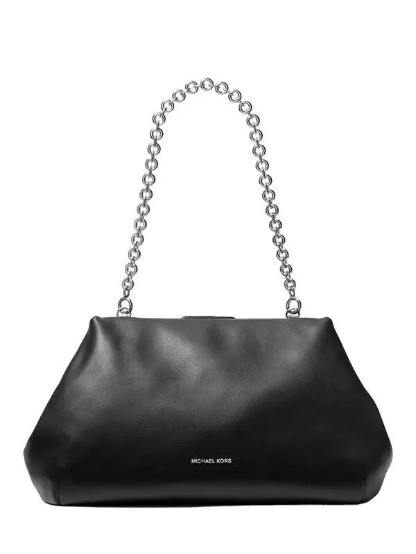 Michael Kors Goldie Large Leather Clutch In By - Black