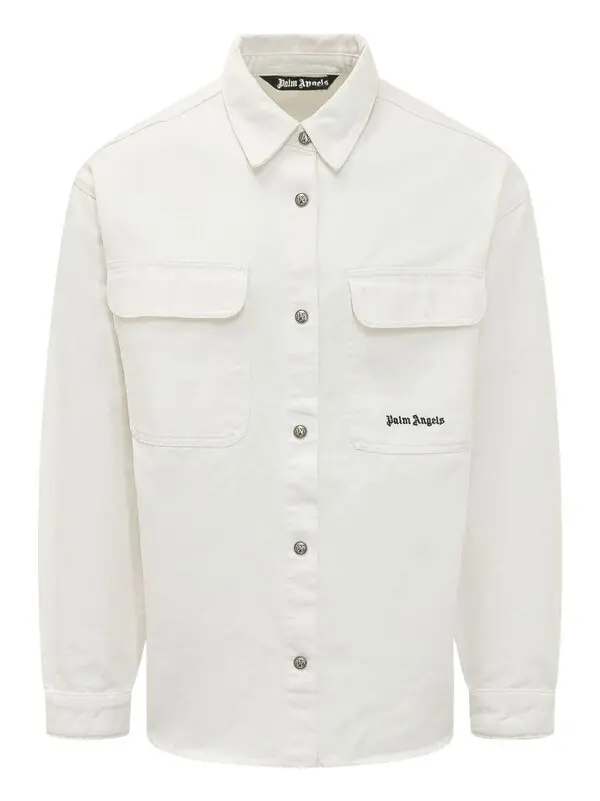 Palm Angels Classic Logo Loose Denim Shirt - White
