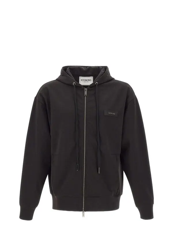 Iceberg Zip-up Logo Hoodie - Black