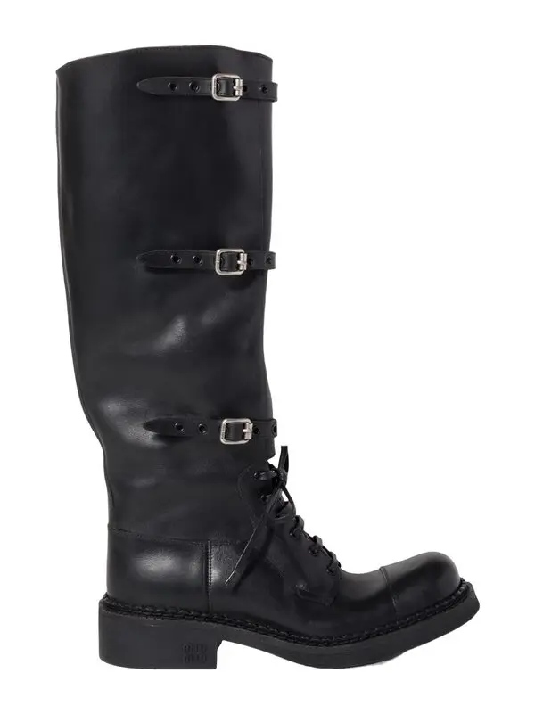 Miu Miu Leather Tall Boots - Black