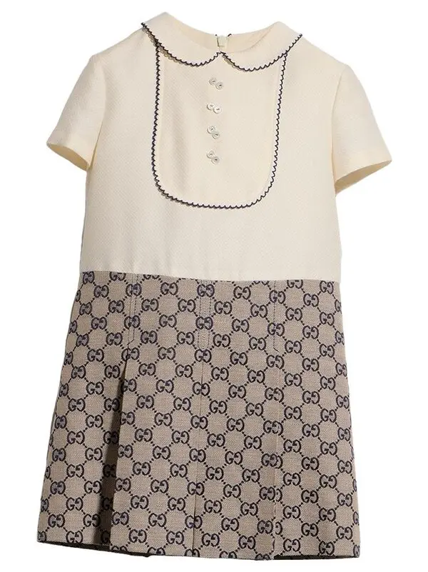 Gucci Gg Supreme Peter Pan Collar Dress - Beige/blue