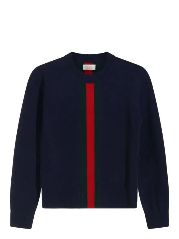 Gucci Web Stripe Wool Sweater - Dark Blue